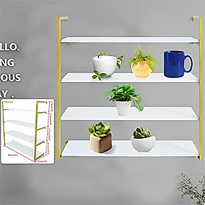 GDAE10 Modern Wall Mounted Shelf Gold Metal Wall Shelf with Wooden Board Floating Storage Rack Wall Mounted Bookshelf Suitable for Living Room Study Bedroom (36 Inch 4 Layer)