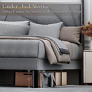 LEMBERI Queen Size Bed Frame with Storage Headboard,Upholstered Platform Bed Frame with Charging Station,Heavy Duty Mattress Foundation with Wooden Slats,No Box Spring Needed, Noise-Free