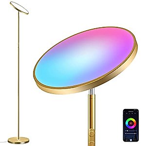 Gold Floor Lamp,Smart RGBCW LED Standing Lamp Works with Alexa Google Home,25W Super Bright Dimmable Modern LED Torchiere,Color Changing Floor Lamp for Living Room Bedroom Office,App & Touch Control
