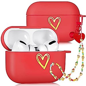 Besoar for Airpods Pro 2019/Pro 2 Gen 2022 Case Cute for Women Girls Girly Aesthetic Red Heart Cases with Keychain Buckle for Airpod Pro Pretty Lovely Silicone Cover Design Covers for Air Pods Pro…
