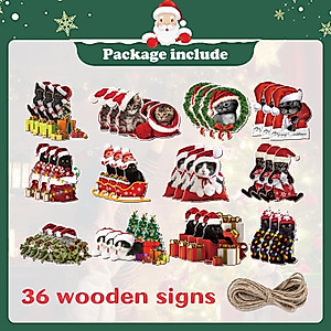 36 Pcs Black Cat Christmas Ornament for Tree Christmas Tree Ornaments Black Cat Decor Christmas Cat Wood Gift for Cat Lovers Women Men Xmas Car Hanging Ornaments