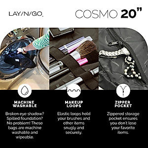 Lay-n-Go Cosmo Drawstring Cosmetic & Makeup Bag Organizer - Portable Drawstring Makeup Bag w/Zipper Pocket, Makeup Loops & More - Durable, Machine Washable Makeup Bag for Travel (20”, Leopard)