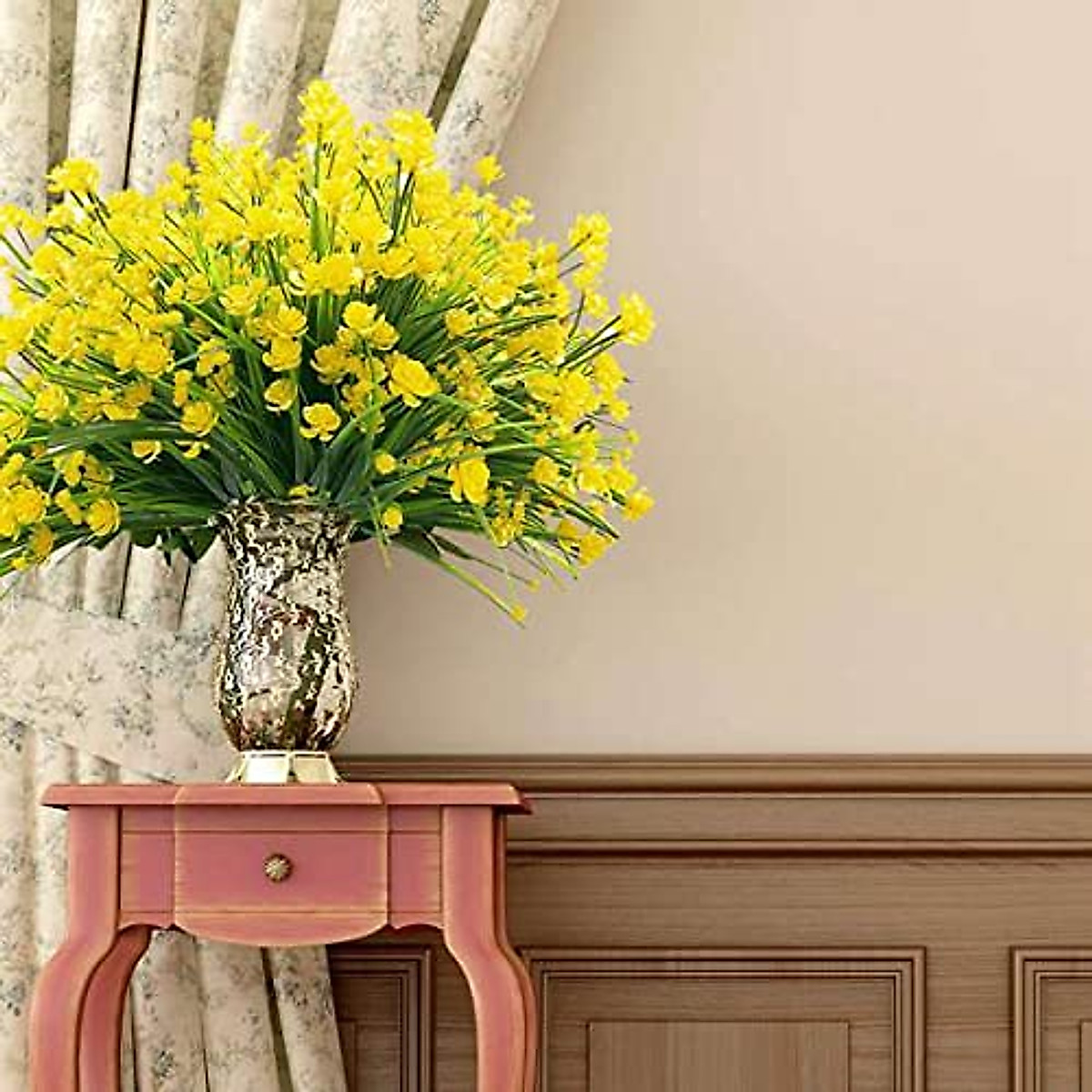 Lesix 8Pcs Artificial Flowers Outdoor UV Resistant Plants, Faux Plastic Greenery Shrubs Plants Indoor Outside Hanging Planter Kitchen Home Wedding Office Garden Decor Yellow