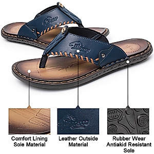 MXTSH Mens Flip Flops Casual Leather Home Sandals For Mens Rubber Sole Slippers (US Size 9.5(43), Blue Flip Flops)