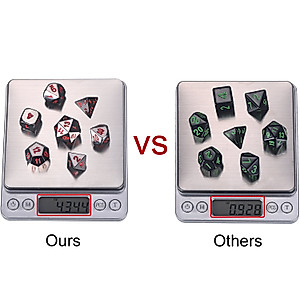 Frienda Zinc Alloy Metal Polyhedral 7-die Dice Set Compatible with Dungeons and Dragons RPG Dice Gaming Math Teaching, D20, D12, 2 Pieces D10 (00-90 and 0-9), D8, D6 and D4 (Black and Red)