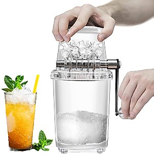 CZ-XING Ice Crusher Manual Rotary Ice Crusher Cocktails Slush Machine Ice Cube Crushed Smoothies Ice Crusher Machine Home 1.25L Chrome Plated Ice Grinder Ice cube Drinks Chopper Stirrer (Transparent)