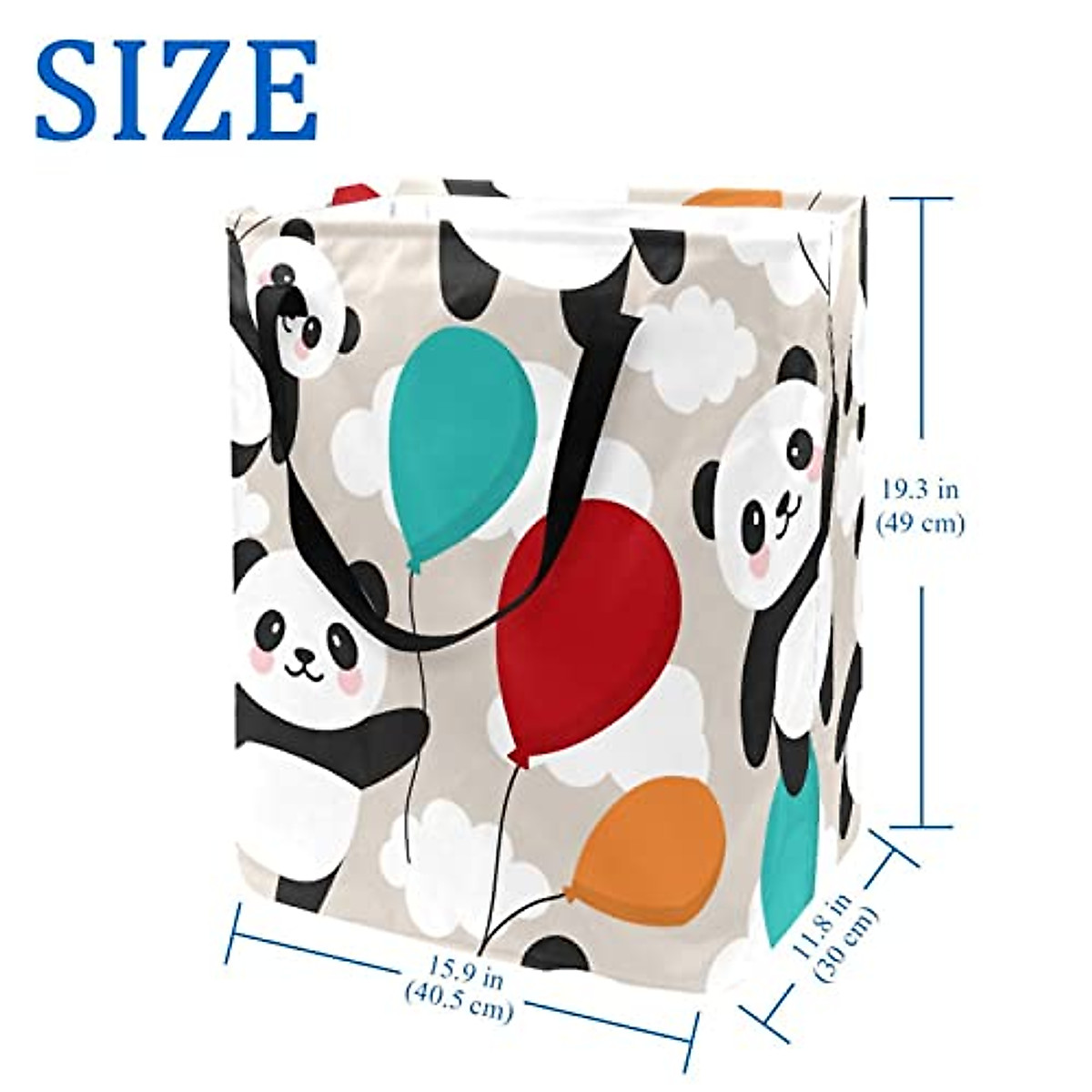 Panda Holds Balloon Flying in Sky Print Collapsible Laundry Hamper, 60L Waterproof Laundry Baskets Washing Bin Clothes Toys Storage for Dorm Bathroom Bedroom