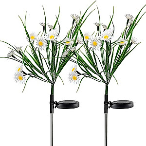 AMZSTAR Solar Lawn Light Flower Light 2 Pack 28LED Daisy Solar Garden Light,Outdoor Decoration Stake Lights,Waterproof Solar Landscape Light Statue lamp Garden Stakes Decorative,Lawn (White)