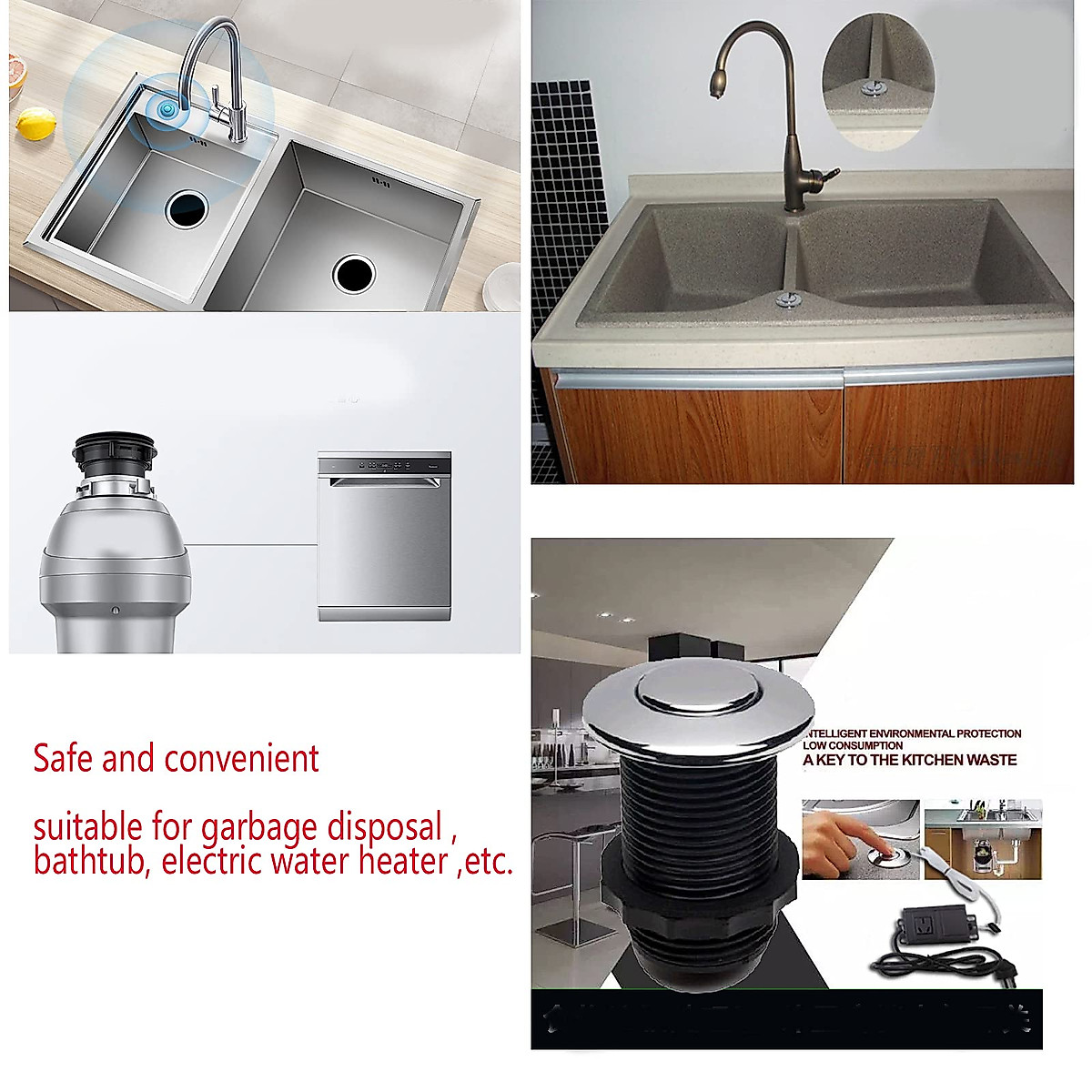 Garbage Disposer Air Switch Kit，Spa Bathtub Air Switch Button Kit，Evolution Food Waste Equipment