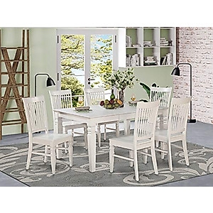 East West Furniture WEST7-WHI-W Weston 7 Piece Kitchen Set Consist of a Rectangle Room Table with Butterfly Leaf and 6 Dining Chairs, 42x60 Inch, Linen White