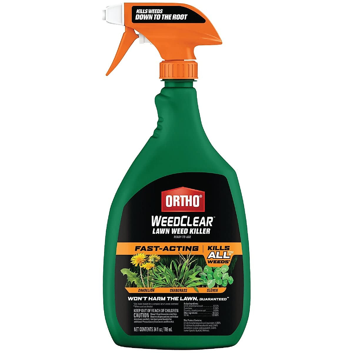 Ortho WeedClear Lawn Weed Killer Ready to Use - Weed Killer for Lawns, Crabgrass Killer, Chickweed, Dandelion, Clover & More, Fast Acting Weed Killer Spray, Kills to The Root, 24oz