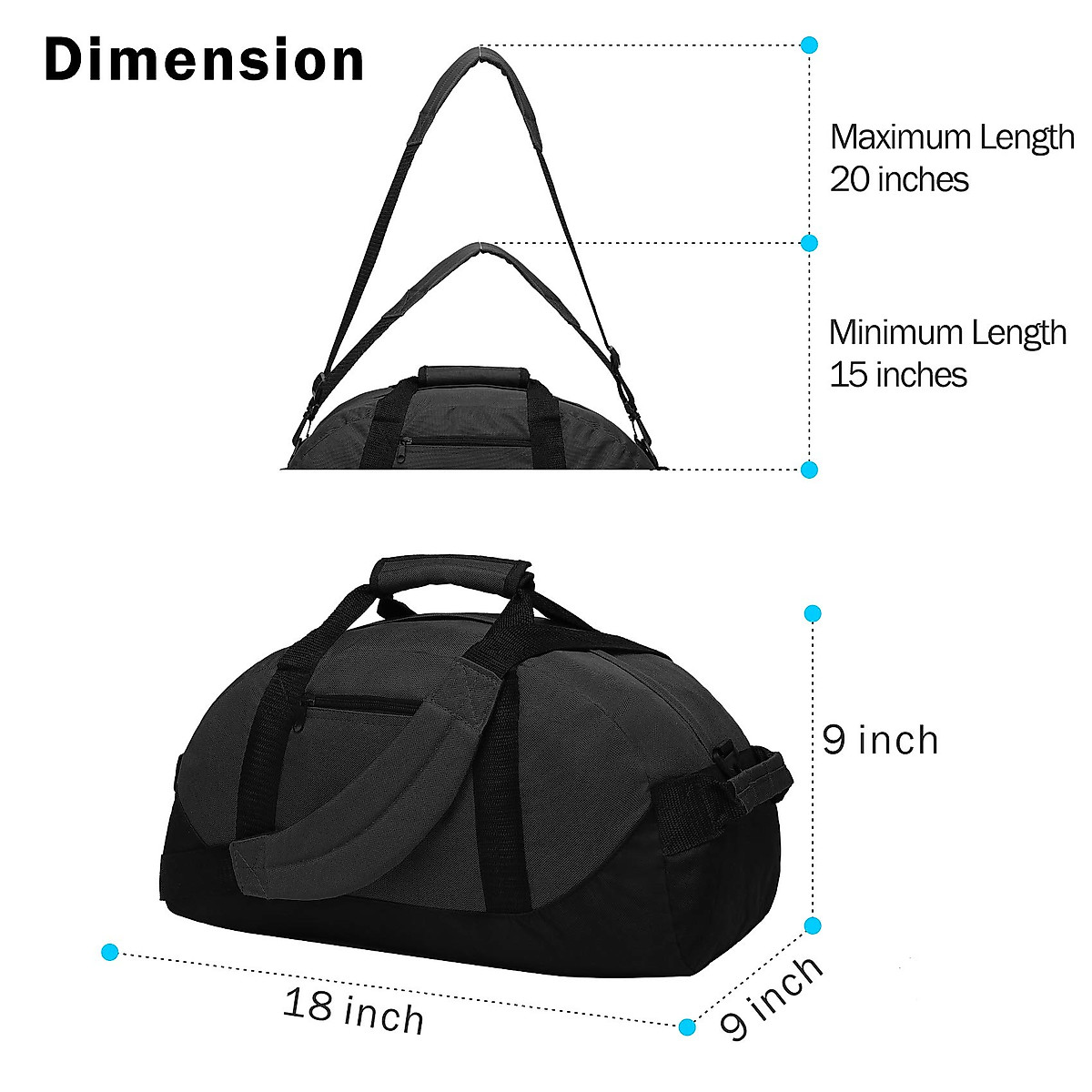 BuyAgain Duffle Bag, 18" Travel Carry On Sport Duffel Gym Bag with Top Handle For men Or Women