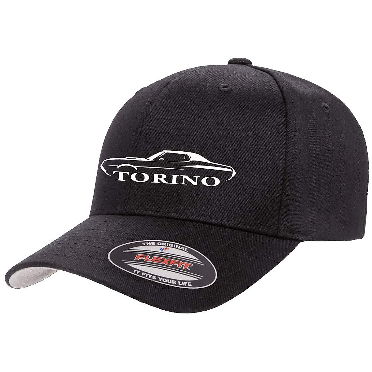 1972 Ford Torino Coupe Outline Design Flexfit 6277 Athletic Baseball Hat Cap Black L/XL