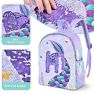 WERNNSAI Mermaid Kids Backpack - Sparkly Sequins School Backpack for Little Kids Girls Preschool Kindergarten Elementary 15” Lightweight Hiking Travel Casual Book Bag