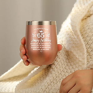 65th Birthday Gifts for Women, Happy 65th Birthday Decorations for Her, Funny 65 Year Old Birthday Gift Ideas for Woman, Mom, Sister, Grandma, Friends - 12oz Stainless Steel Insulated Wine Tumbler