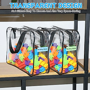 9 Packs Clear PVC Toy Storage Bags Include 6 Pcs Large and 3 Pcs Medium Toy Organizer Bags with Labels, Portable Handheld Zipper Bags for Organizing Board Game, Building Blocks, Puzzle, Kids Books