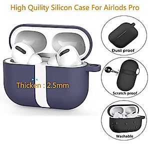 Geeice AirPods Pro Case with Cleaner kit, 2 in 1 Soft Silicone Full Protective Accessories Cover with Keychain, Cleaning Pen for 2019 Airpod Pro, Blue