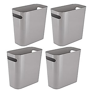 Vtopmart 4 Pack Plastic Small Trash Can, 1.5 Gallon/5.7 L Office Grey Bin with Built-in Handle, Slim Waste Basket for Bathroom, Bedroom, Home Office, Living Room, Kitchen
