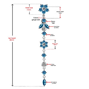 Red CZ Gemstone Long Climber Floral Flower Dangling Reverse Bar 925 Sterling Silver Belly Ring Body Jewelry