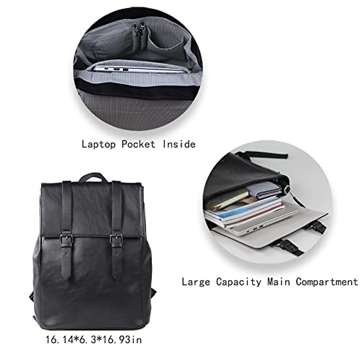 Business Laptop Backapck, Pu Leather Backpack for Travelling Business College, Fits 14.5 Inch Notebook