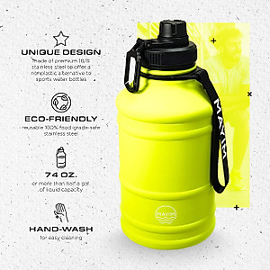 Mayim Large Stainless Steel Water Bottle - Single-Walled Big Metal Drinking Bottle for Sports, Camping, Gym, Workouts – 2.2L/ 74oz/ More Than Half Gallon Capacity