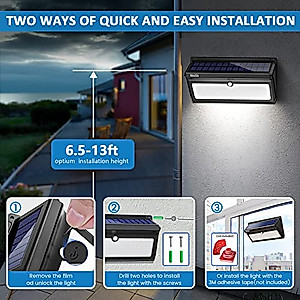 BAXIA TECHNOLOGY Solar Lights Outdoor Waterproof, 100 LED Solar Motion Sensor Lights with Wide Angle Super Bright Security Solar Wall Lights for Garden, Fence, Front Door, Yard, [2 Pack]