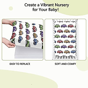 Cars Themed Fitted Mini Crib Sheets,Portable Mini Crib Sheets Soft & Stretchy Fitted Crib Sheet-Crib Mattress Sheet or Toddler Bed Sheet, 24“ x38“,Fern Green Purple Red