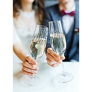 Sweetzer & Orange Bride and Groom Champagne Glasses (8 oz) Engraved Mr and Mrs Glasses for Wedding Glasses and Toasting Flutes, Bridal Shower Gifts, Engagement Gift. Boxed Mr and Mrs Gifts