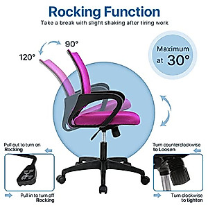 Hkeli Office Chair Mesh Ergonomic Task Chair Height Adjustable Mid Back Executive Chair Cheap Home Office Desk Chairs with Lumbar Support and Armrest (Pink)