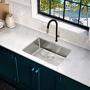 KABCO 18 Gauge 27 Inch Single Bowl Undermount Stainless Steel Kitchen Sink with 2 Pieces Sink Accessories, Rust Resistant Sound and Heatproof Laser Cut Tight Radius Sink for Indoor or Outdoor Kitchens