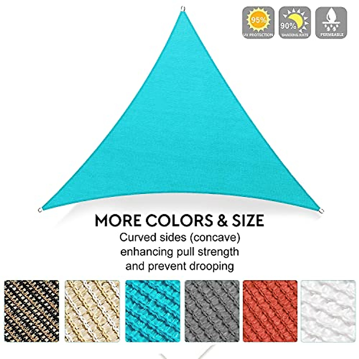 CIELO COLORIDO 20' x 20' x 20' Turquoise Triangle Sun Shade Sail,95% UV Blockage,Water & Air Permeable, Commercial, Custom Size Accepted