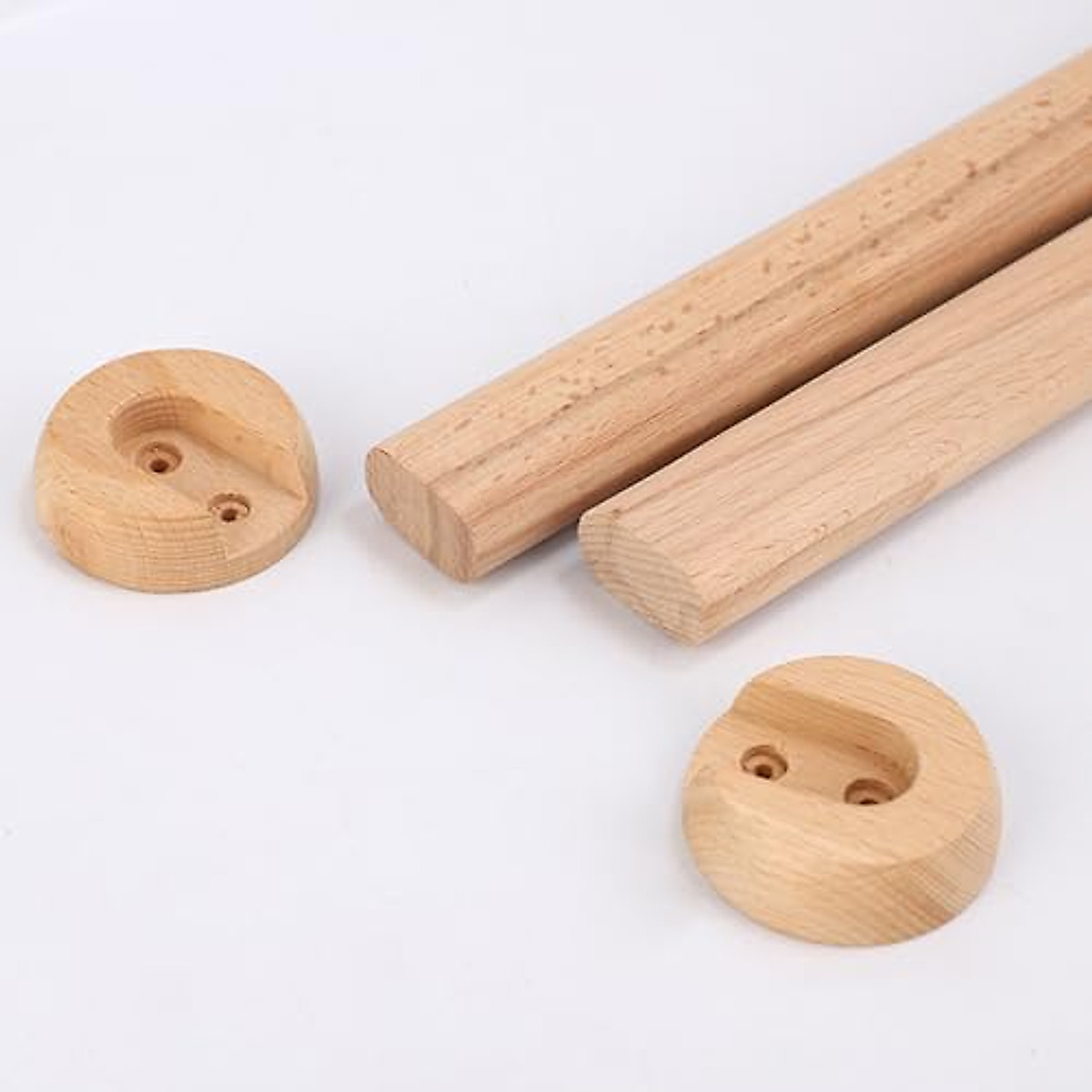 2 Sets Wooden Wall Mounted Closet Rod with base,Oval Saving Space Hanging Rod, Closet Pole for Wardrobe Hallway Bathroom Curtain Clothing Store(60cm(23.6in), Natural)