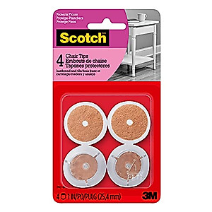 Scotch Chair Tips, 24PCS Chair Leg Floor Protectors for Hardwood Floors, Round, Clear, 1" (6-Pack of 4 Chair Pads)