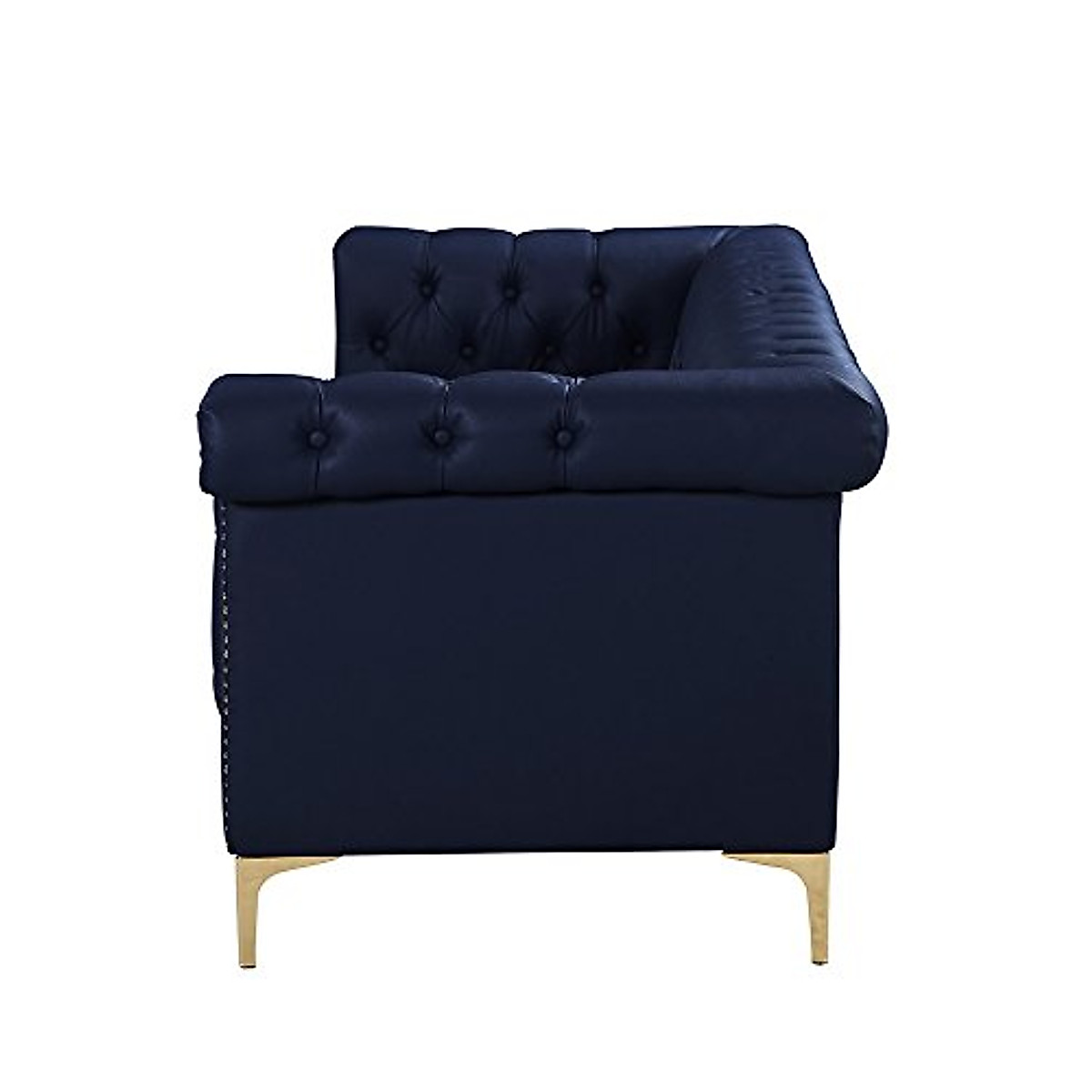 Iconic Home Gold Navy Blue Winston PU Button Tufted with Nail head Trim Tone Metal Sofa,FSA2571-AN