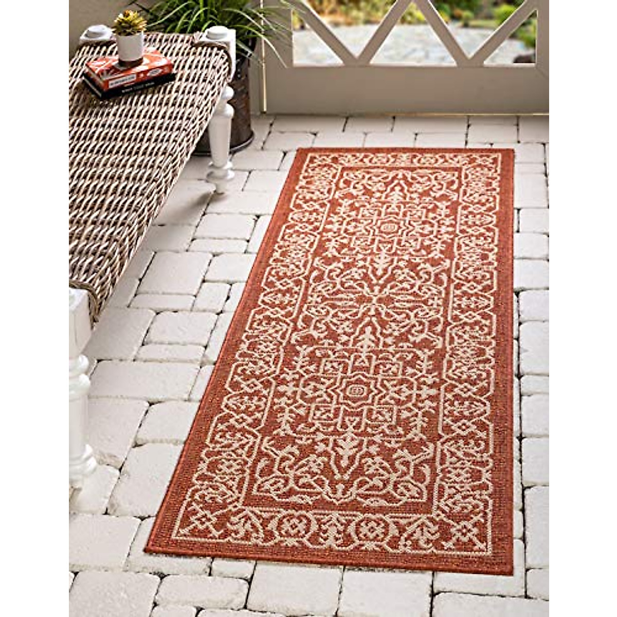 Unique Loom Outdoor Botanical Collection Area Rug - Allover (2' 2" x 6' 1" Runner, Terracotta/ Beige)