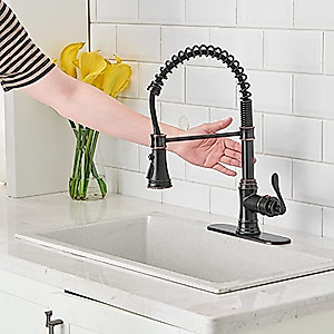 Evolvegoods Touch Kitchen Faucet with Pull Down Sprayer 3 Modes Oil Rubbed Bronze Spring Commercial Single Handle One Hole High Arc Goose Neck Touch Activated Faucet for Kitchen Sink Solid Brass