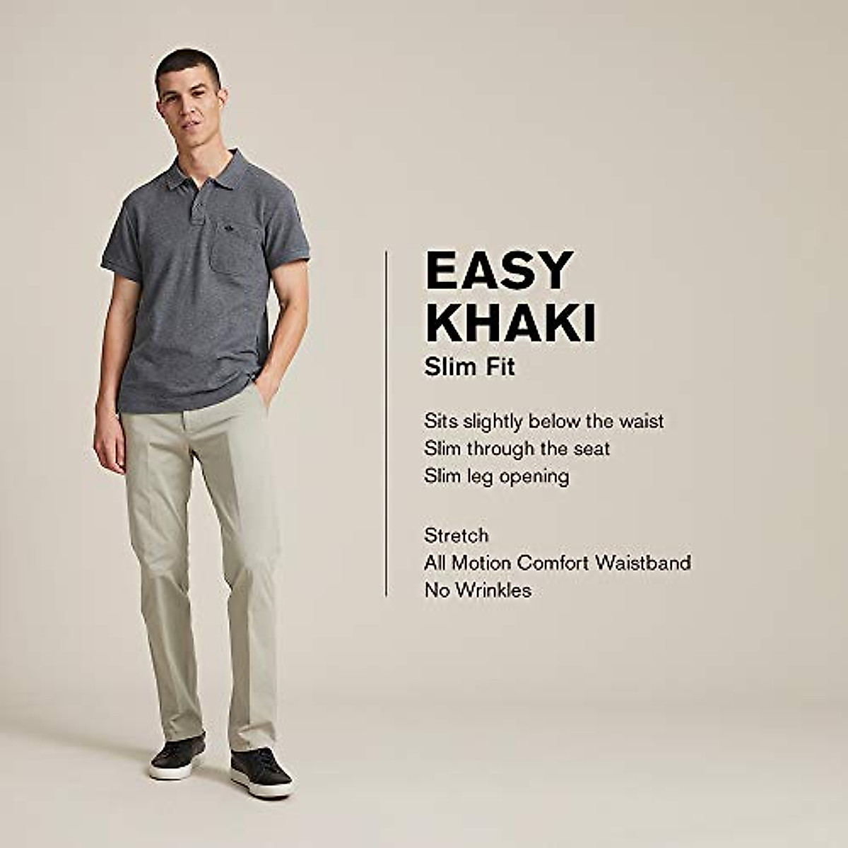 Dockers Men's Slim Fit Easy Khaki Pants, Black, 33W x 30L