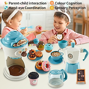 Ice Cream Tea Party Play Set for Kids Role Play, Dessert Coffee Toys, Create Sweet Treats and Brew Coffee in Style Play House, for Boys Girls 3 4 5 6 Years Old, Birthday Gifts, Class Rewards,Christmas