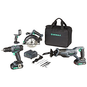 Amazon Brand - Denali by SKIL 20V Cordless Drill, Reciprocating & Circular Saw, Work Light With (2) 2.0Ah Lithium Batteries, 2.4A Charger & Carry Bag
