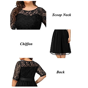 Pinup Fashion Plus Size Black Dress Funeral Wedding Guest Lace Chiffon Short Formal Cocktail Party Midi Dress Women