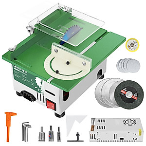 Huanyu Mini Table Saw 300W 1.14IN Cut Depth Portable Precision Hobby Table Saws Set for Wood Model DIY Crafts Woodworking 0-180° Angle Cutting Multifunctional 7-Level Speed Adjustable
