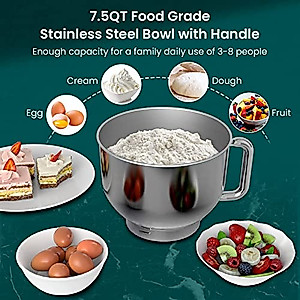 Stand Mixer 660w 6-Speed Food Mixer 7.5 QT Kitchen Electric Mixer Tilt-Head Dough Mixer with Dishwasher-Safe Dough Hooks,Beaters,Whisk & Stainless Steel Bowl