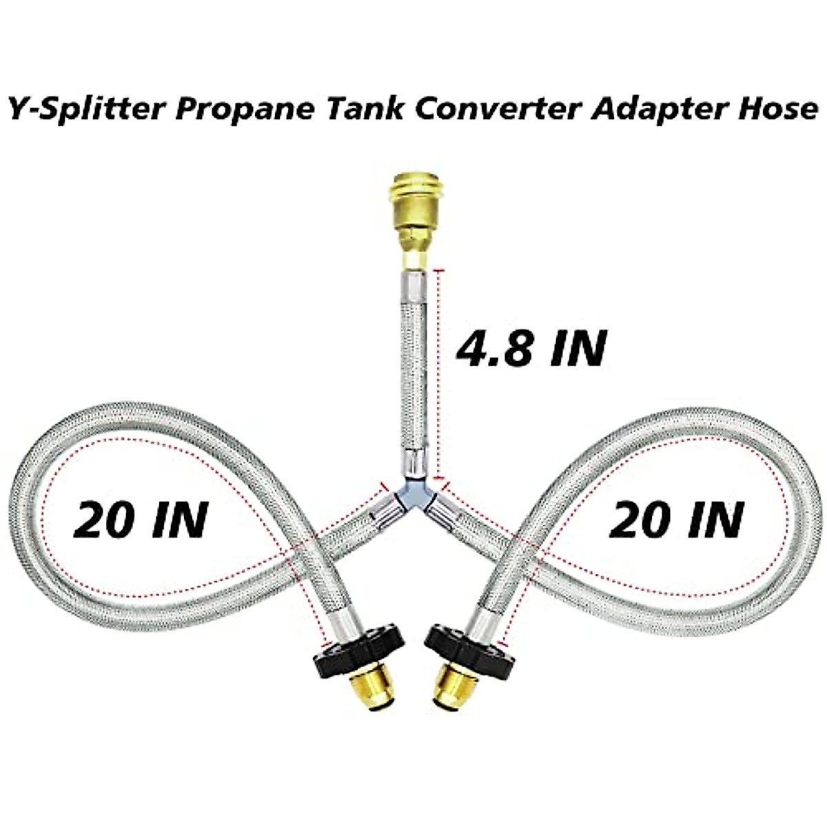 Upgrade Stainless Braided Y-Splitter Dual Propane Tank Converter Adapter Hose Connection Kit Two Way Propane Splitter POL Inlet&POL/QCC1 Regulator Exit Connect 5-100LBS Cylinder Tank for Grill, Heater