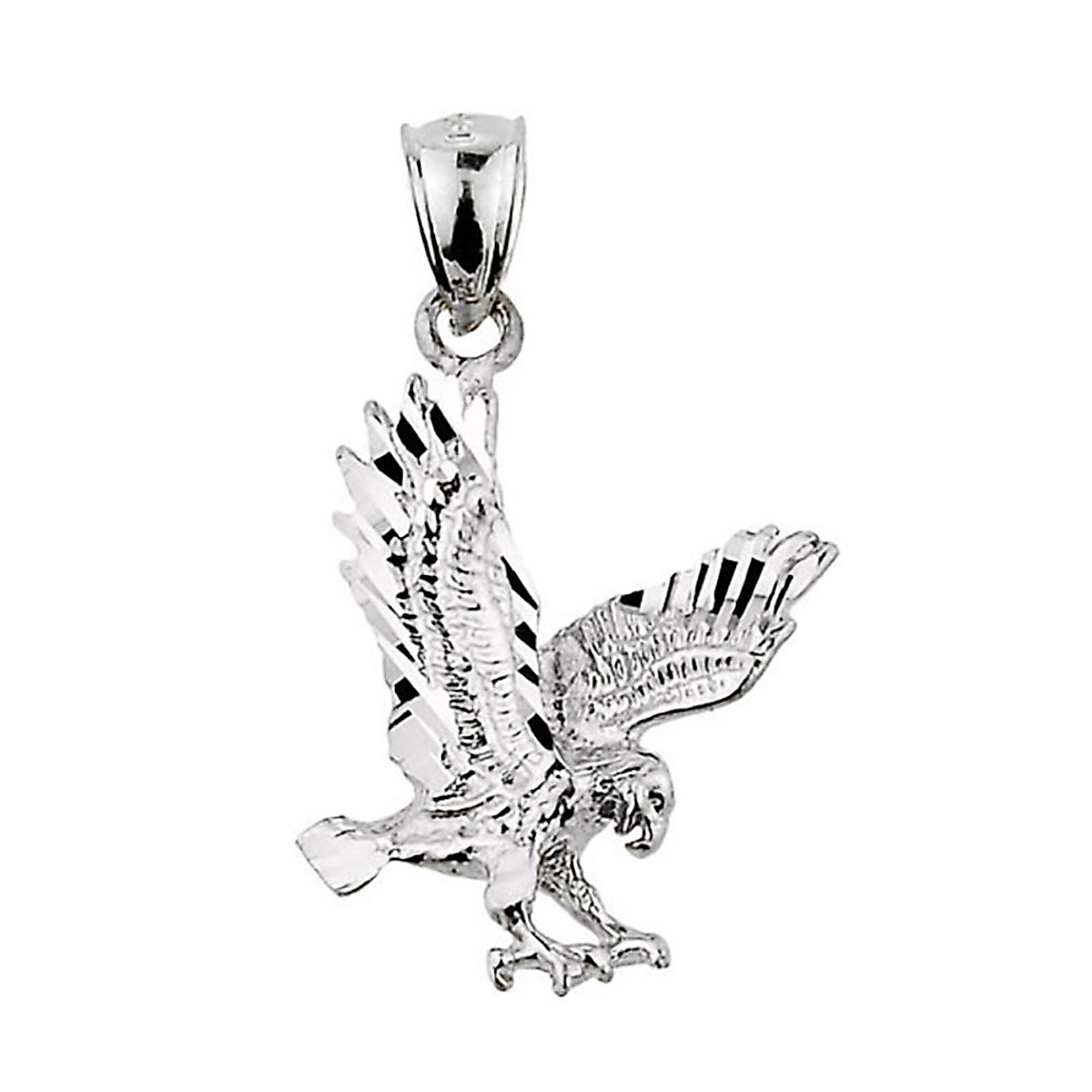 Animal Kingdom Textured Sterling Silver Landing Eagle Charm Pendant