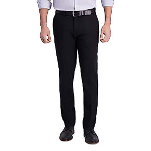 Haggar Men's Iron Free Premium Khaki Slim-Straight Fit Flat Front Flex Waist Casual Pant, Black, 34 x 29