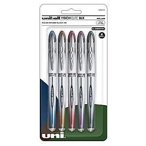 uni-ball Vision Elite BLX Infusion Rollerball Pens Bold Point, 0.8mm, Assorted, 5 Pack