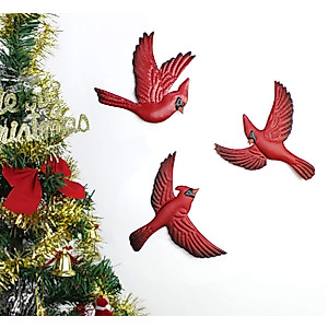FANWNKI Red Metal Birds Cardinal Set of 3 Wall Art Decor Sculptures Hanging for Christmas Outdoor Indoor Home Garden Porch Fence