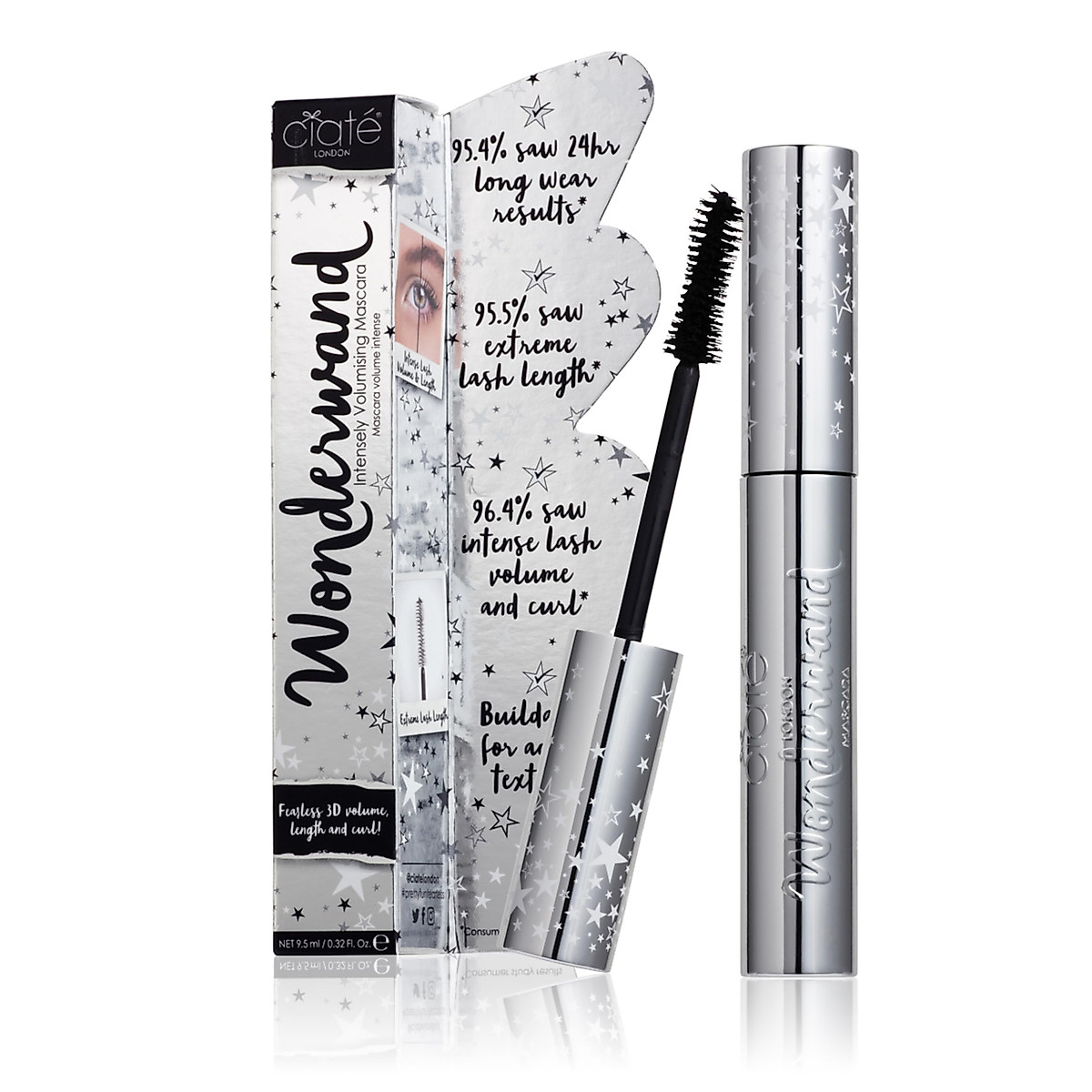 Ciaté London Wonderwand Mascara, Volumising & Lengthening Mascara, Carbon-Black Effect, Vegan, Fiber-Free for Full Effect, Adds Lash Volume & Curl, with Deep black Finish, 1 Count