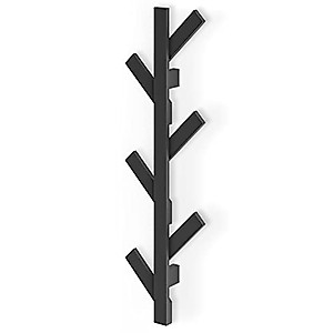Ballucci Tree Coat Rack Wall Mounted, Wood Tree Branch Coat Hooks for Hats, Caps, Scarves, Umbrellas, Towels, Jewelry - Black