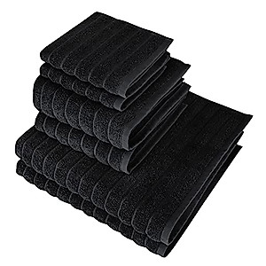 Classic Turkish Towels - Luxury Ribbed Towel Set for Bathroom, 100% Turkish Cotton, Quick Dry, Soft and Absorbent Bath, Hand, and Fingertip Towels, Brampton Collection - 6-Piece Set (Black)